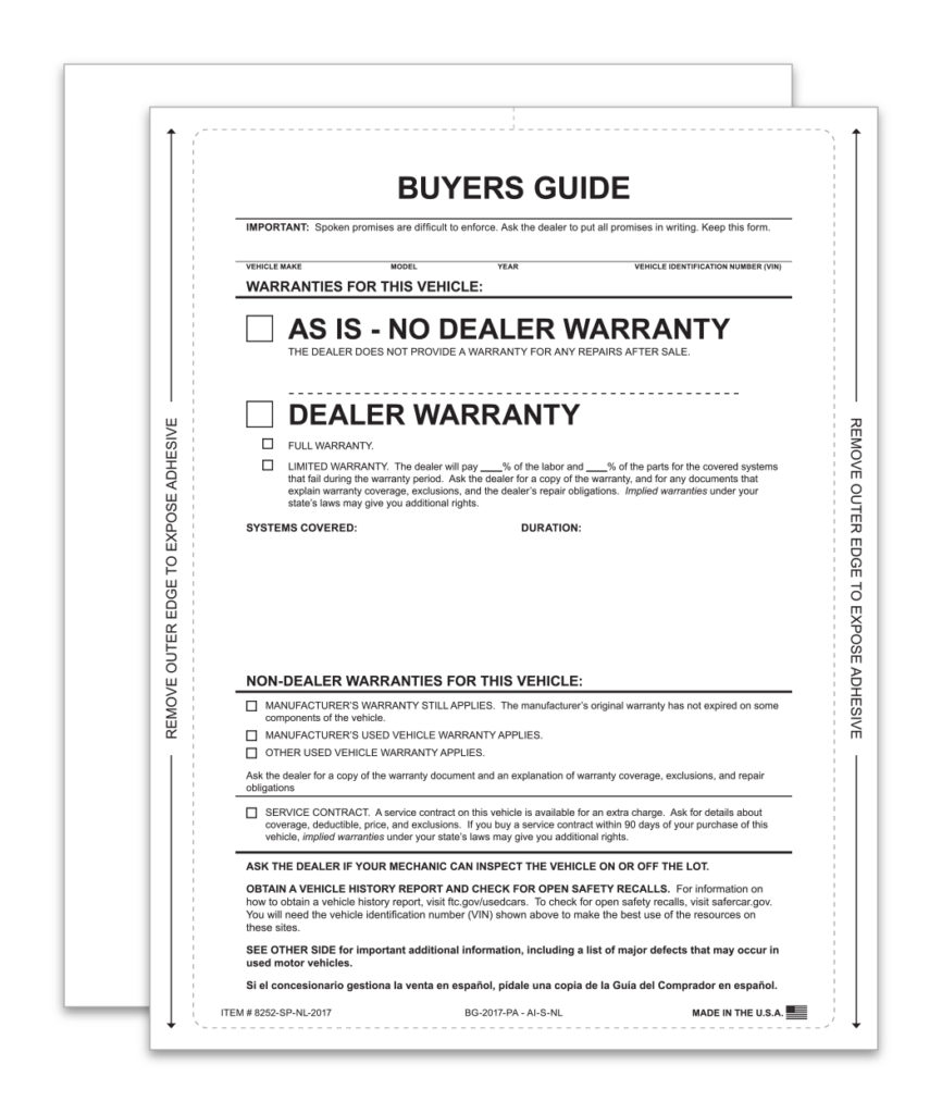 Buyers Guides: Pressure Sensitive No lines (100pk) Form# 8252-NL-2017 – SDW