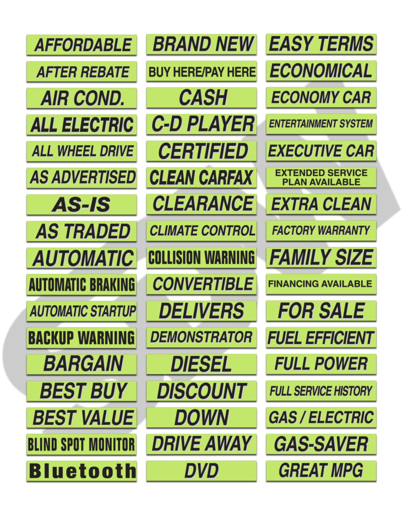 Slogans: EZ 15″ Green & Black Windshield Slogans (12pk) #16-115 – SDW